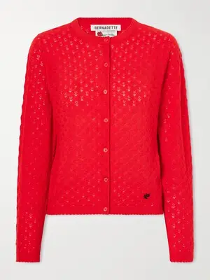 Bernadette Kira Embroidered Pointelle-knit Silk, Wool And Cashmere-blend Cardigan - Red