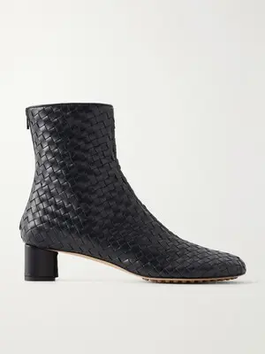 Bottega Veneta Cherry 45 Intrecciato Leather Ankle Boots - Black