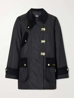 Barbour Felton Corduroy-trimmed Waxed Cotton-canvas Jacket - Black