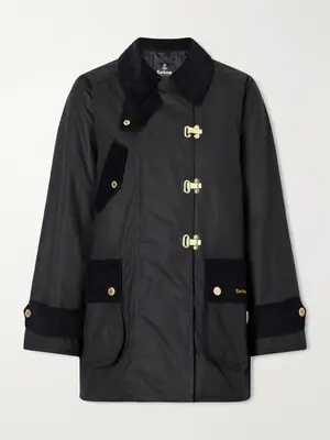 Barbour Felton Corduroy-trimmed Waxed Cotton-canvas Jacket - Black