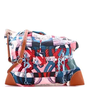 Hermès Silky City Bag Printed Silk And Leather Gm - Blue