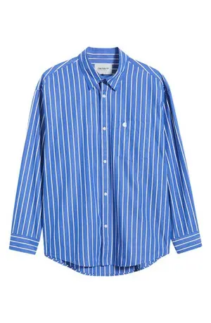 Carhartt Work In Progress Gowan Stripe Cotton Poplin Button-up Shirt - Lapis