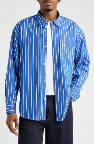 Carhartt Work In Progress Gowan Stripe Cotton Poplin Button-up Shirt - Lapis