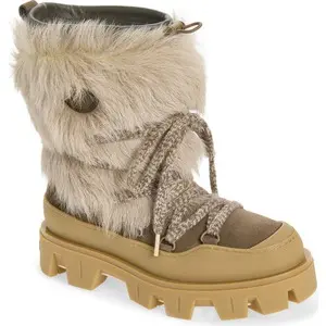 Moncler Peak Apres Leather And Genuine Shearling Snow Boot - Grey Multi