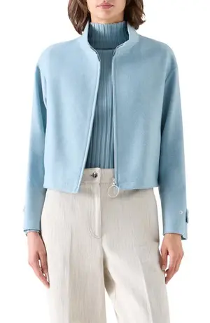 Akris Wool Blend Zip Blouson Jacket - Light Blue