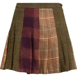 ROWING BLAZERS Mixed Plaid Pleated Wool Blend Miniskirt - Multi-color