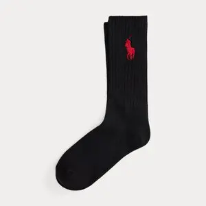 Ralph Lauren Big Pony Ribbed Cotton-blend Crew Socks - Black