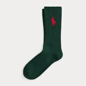 Ralph Lauren Big Pony Ribbed Cotton-blend Crew Socks Hunter