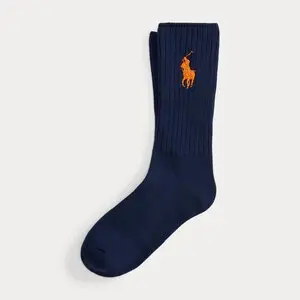 Ralph Lauren Big Pony Ribbed Cotton-blend Crew Socks - Navy