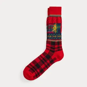 Ralph Lauren Sampler Plaid Boot Socks - Red