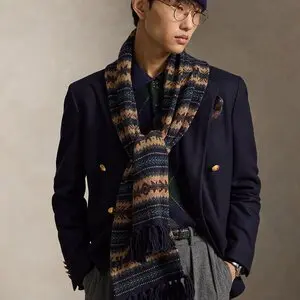 Ralph Lauren Fair Isle Wool-blend Scarf - Navy Multi