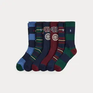 Ralph Lauren Crest & Striped Crew Sock 6-pack - Wine Multi