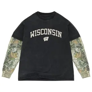 USCAPE APPAREL Camo Wisconsin Badgers Back Bay Twofer Heavyweight Long Sleeve T-shirt - Black