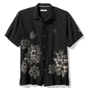 Tommy Bahama Philadelphia Phillies Hibiscus Vibrations Camp Button-up Silk Shirt - Black