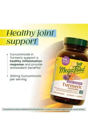 MEGAFOOD Turmeric Curcumin Supplement For Joint Support With Black Pepper, Vegan, Non-gmo