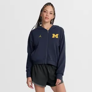 JORDAN BRAND Michigan Wolverines Mantra Cropped Full-zip Hoodie - Navy