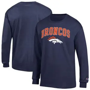 Champion Denver Broncos Arch Over Logo Long Sleeve T-shirt - Navy