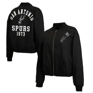 WEAR BY ERIN ANDREWS San Antonio Spurs Denim Full-zip Bomber Jacket - Black