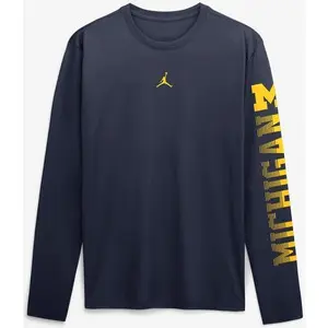 JORDAN BRAND Michigan Wolverines Primetime Logo Sleeve Legend Dri-fit Long Sleeve T-shirt - Navy
