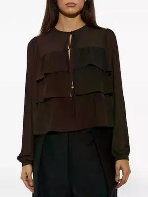 Michael Kors Ruffled Tie-neck Blouse - Brown