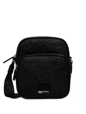 Karl Lagerfeld Monogram-embossed Messenger Bag - Black