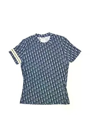 Dior 2003 Trotter-pattern Striped-sleeve T-shirt - Blue