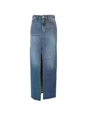 7 For All Mankind Darkwind Front-slit Denim Skirt