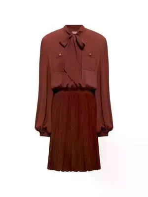 TWINSET Pussy-bow Pleated Mini Dress - Brown