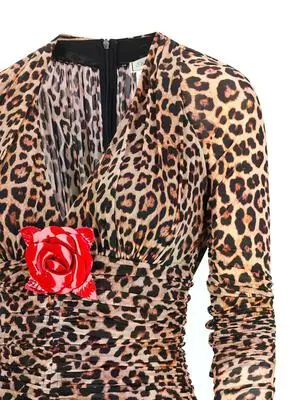 Blumarine Leopard-print Rose-embellished Mini Dress