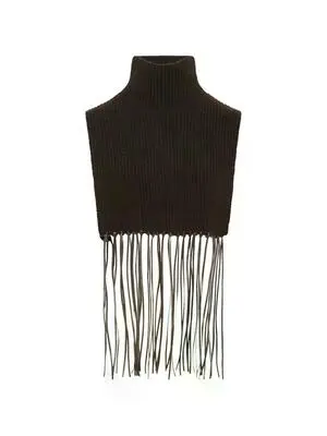 YVES SALOMON Fringe-trimmed Ribbed-knit Bib - Brown