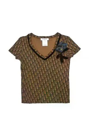 Dior 2005 Trotter-print Bow-detail T-shirt - Neutrals