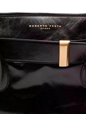 Roberto Festa Emeralda Glossy Leather Shoulder Bag - Black