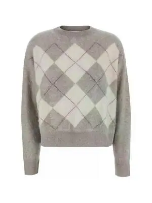 Soft Goat Brushed-effect Argyle-knit Sweater