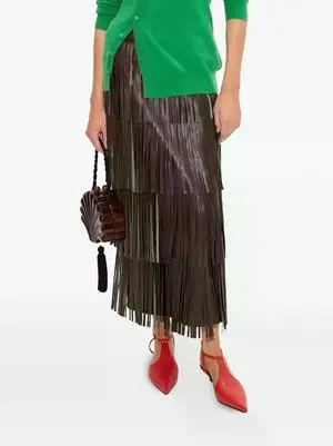 SIMONMILLER Za Tiered Fringe Midi Skirt - Brown