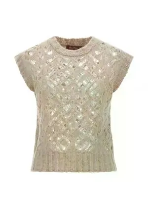 Max Mara Albero Perforated Knit Vest Neutrals