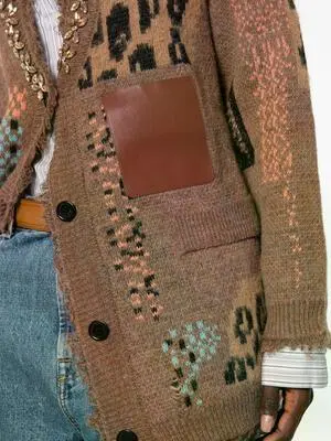 PAPER LACE Crystal-embellished Leopard-pattern Cardigan