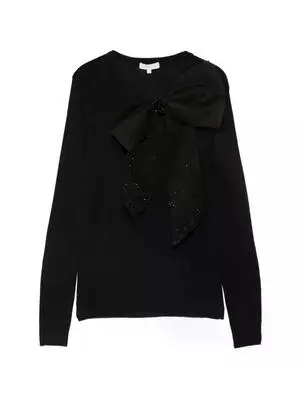 PAPER LACE Bow-detail Long-sleeve Blouse - Black