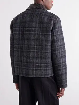 Bottega Veneta Intrecciato Leather-trimmed Checked Brushed Wool-blend Blouson Jacket