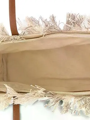 MC2 SAINT BARTH Medium City Canvas Shopper Bag With Fringes - Neutrals