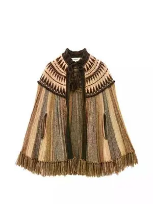Ba&sh Dish Intarsia-knit Fringed Cape - Brown