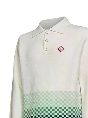 Casablanca Checkerboard-knit Long-sleeve Polo Shirt