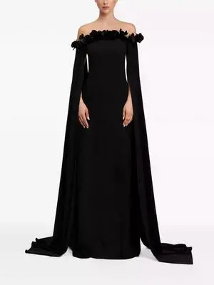 CRISTALLINI Floral-appliqué Cape-sleeve A-line Maxi Dress