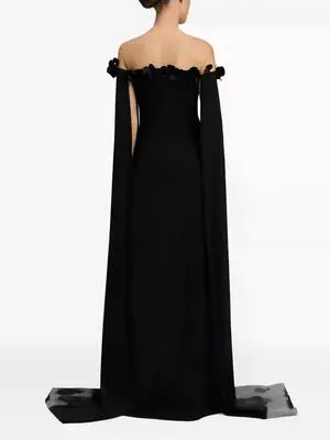 CRISTALLINI Floral-appliqué Cape-sleeve A-line Maxi Dress