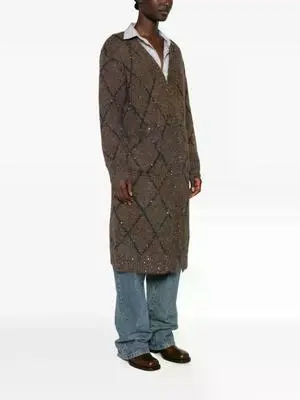 PAPER LACE Sequin-embellished Argyle Coat