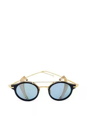 Thom Browne Tb-804 Mesh-shield Round-frame Sunglasses - Black