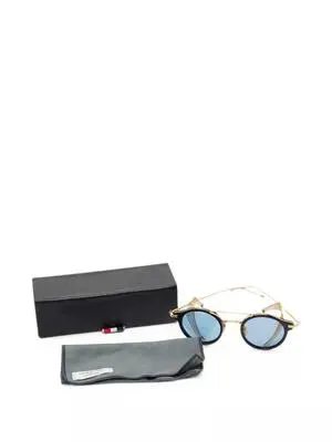 Thom Browne Tb-804 Mesh-shield Round-frame Sunglasses - Black