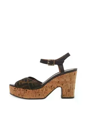 Fendi Tobacco Zucca Canvas Wedge Sandals
