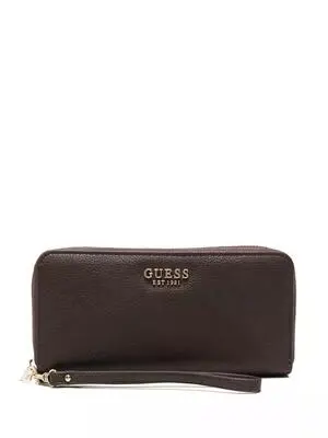 Guess Logo-plaque Pebbled Wallet - Brown