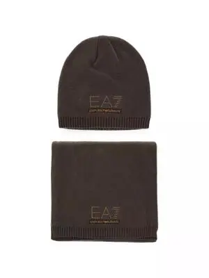 EA7 Rhinestone-embellished Beanie Hat And Scarf Set - Brown