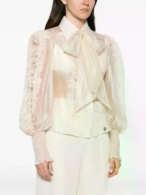 BABYLONE PARIS Lace-panelled Pussy-bow Shirt
